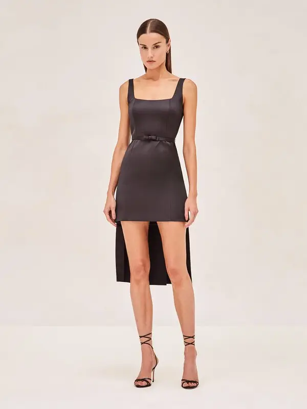 Alexis Montella Draped Cape Mini Dress With Bow Belt