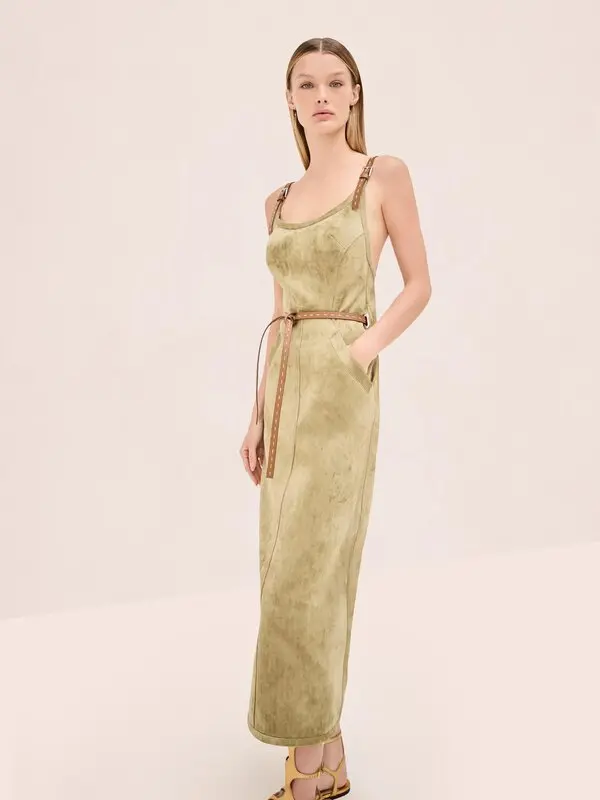 Alexis Melina Suede Midi Dress - Olive