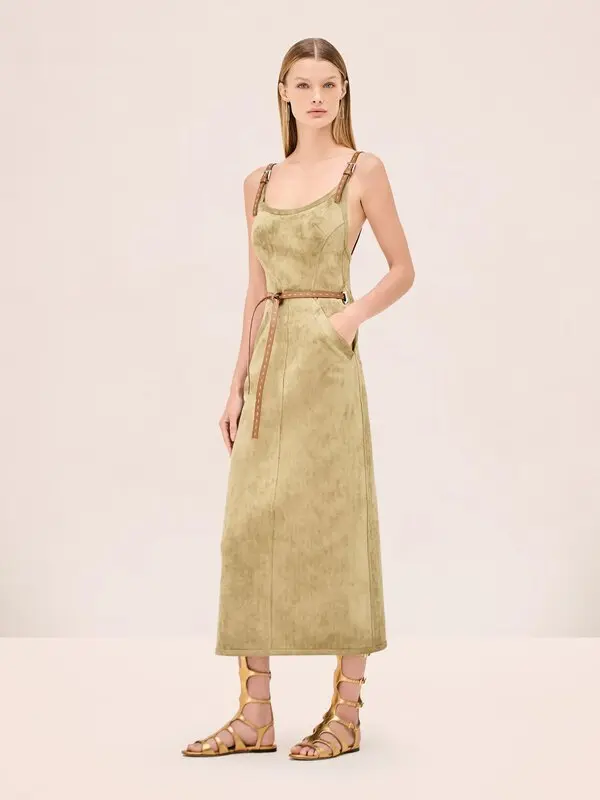 Alexis Melina Suede Midi Dress - Olive
