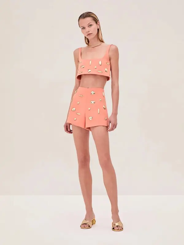 Alexis Lya Embellished Crepe Crop Top - Tangerine