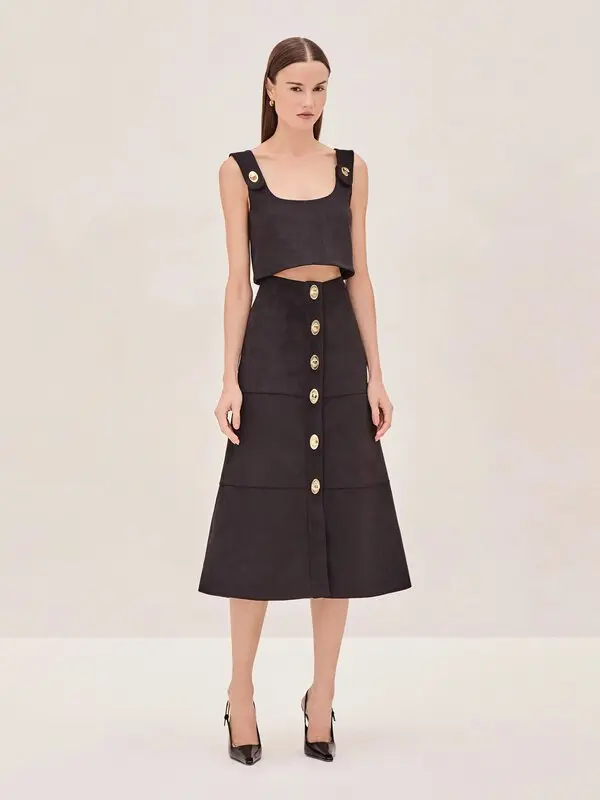 Alexis Norie Cropped Top With Gold Button Accents - Black
