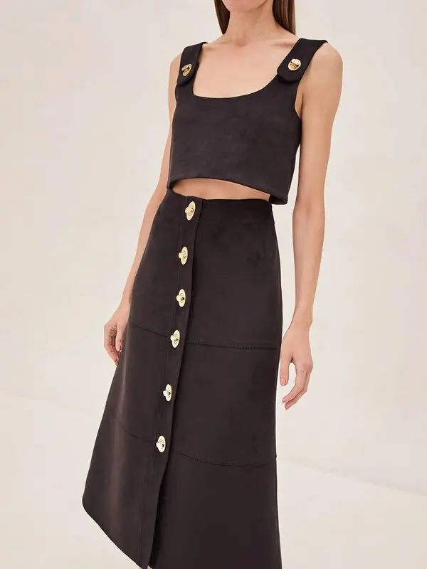 Alexis Norie Cropped Top With Gold Button Accents - Black