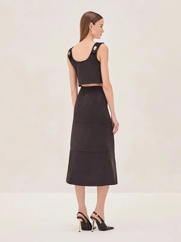 Alexis Norie Cropped Top With Gold Button Accents - Black