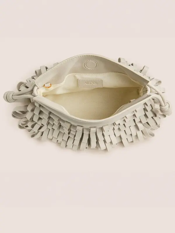 Alexis Quinn Woven Fringe Clutch - Vanilla