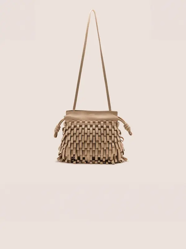Alexis Quinn Woven Leather Fringe Clutch - Tan