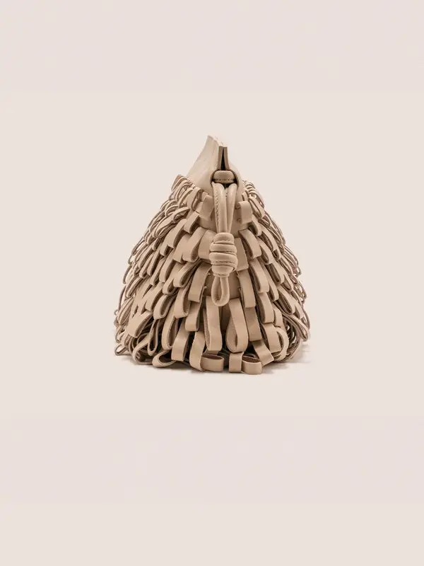 Alexis Quinn Woven Leather Fringe Clutch - Tan