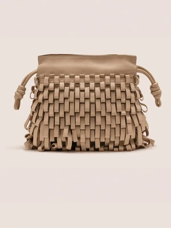 Alexis Quinn Woven Leather Fringe Clutch - Tan
