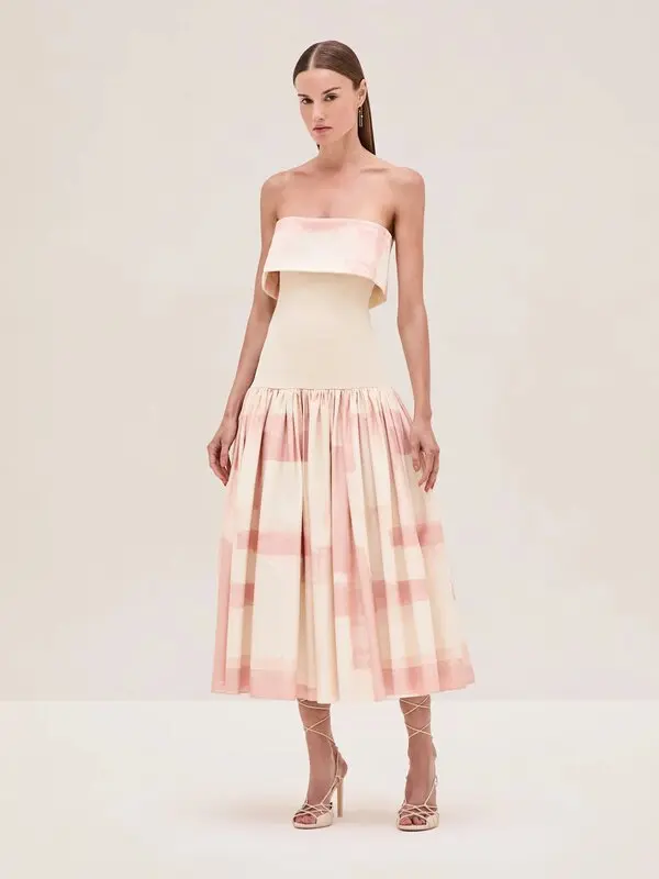 Alexis Robia Printed Strapless Midi Dress - Pink Brushstroke