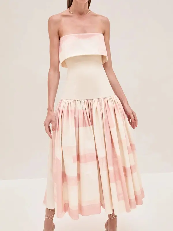 Alexis Robia Printed Strapless Midi Dress - Pink Brushstroke
