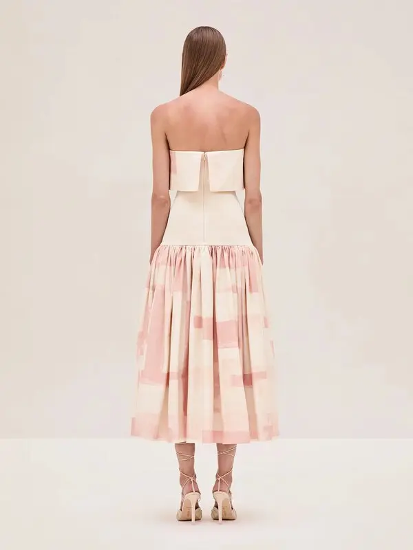 Alexis Robia Printed Strapless Midi Dress - Pink Brushstroke
