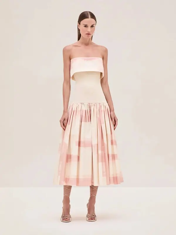 Alexis Robia Printed Strapless Midi Dress - Pink Brushstroke