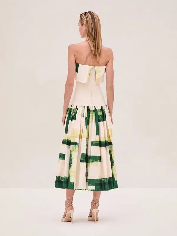 Alexis Robia Strapless Midi Dress - Green Brushstroke