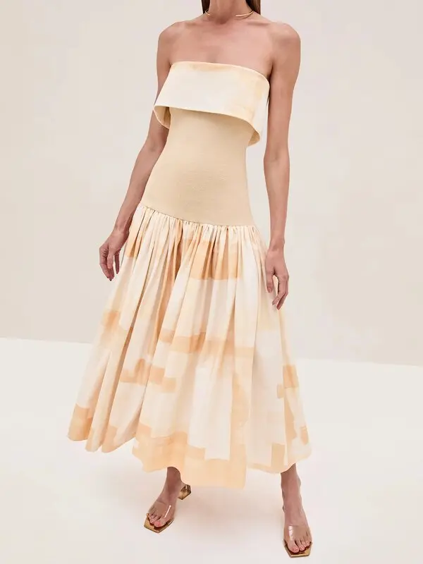 Alexis Robia Midi Dress - Beige Brushstroke