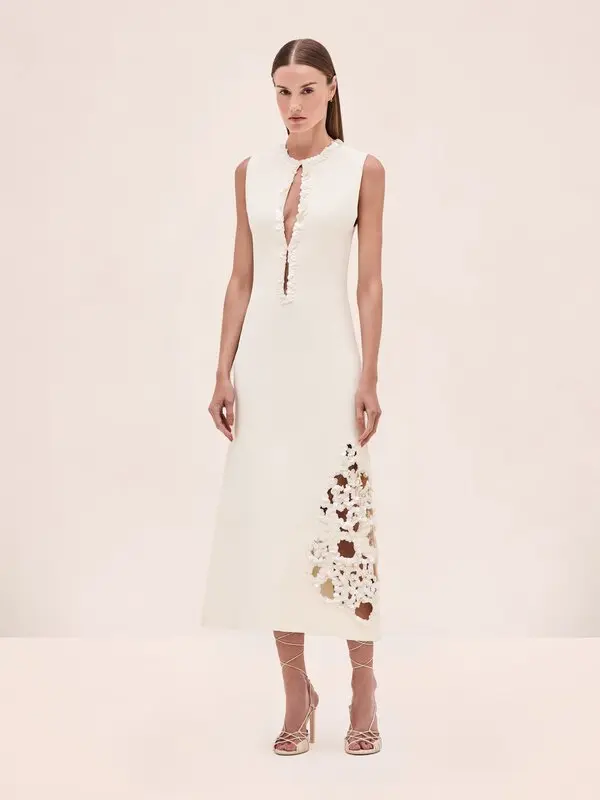 Alexis Obarra Knit Midi Dress - Ivory Sequin