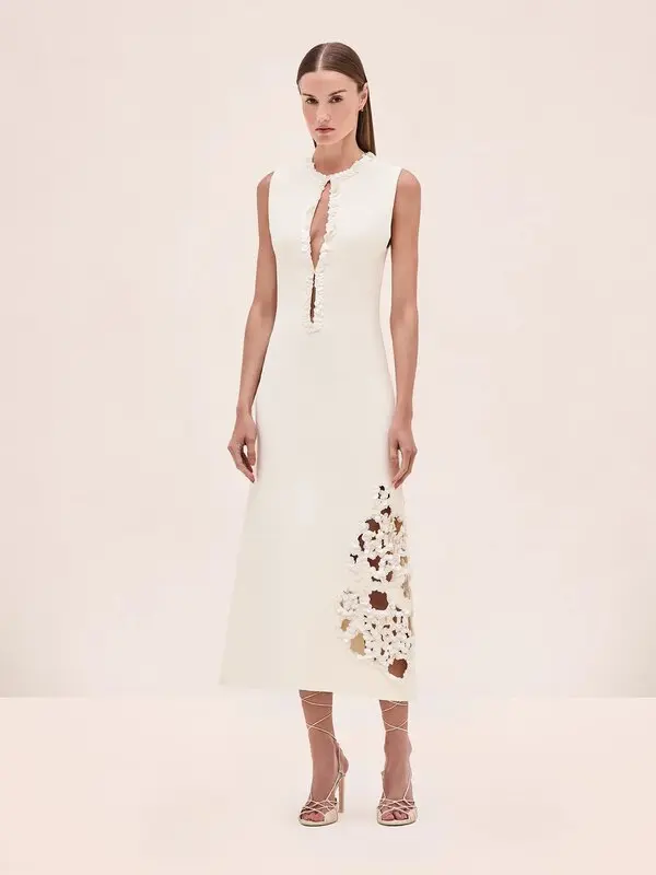 Alexis Obarra Knit Midi Dress - Ivory Sequin