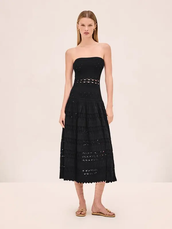 Alexis Payge Tiered Knit Eyelet Strapless Dress