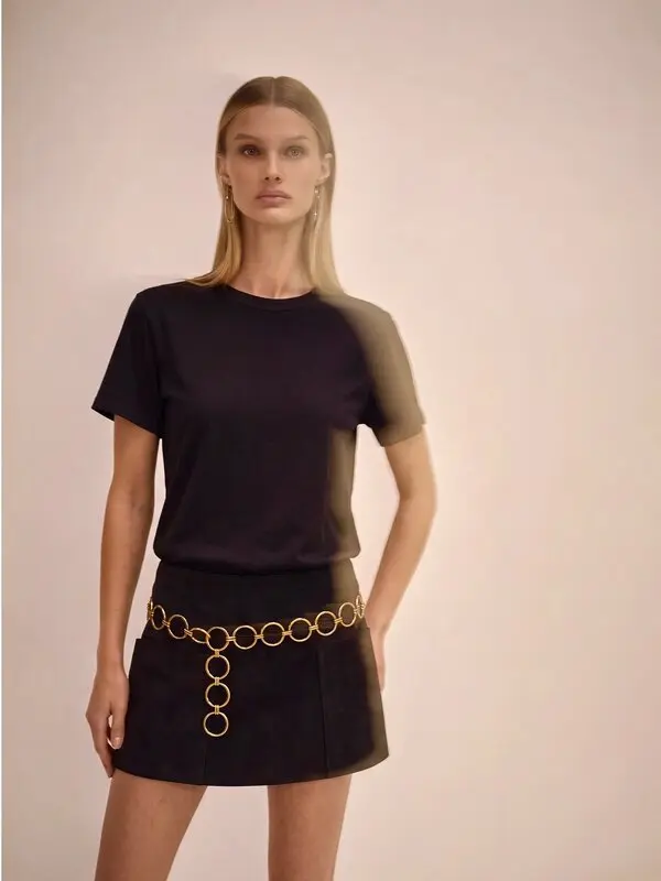 Alexis Suede Mini Skirt With Gold Ring Belt - Black