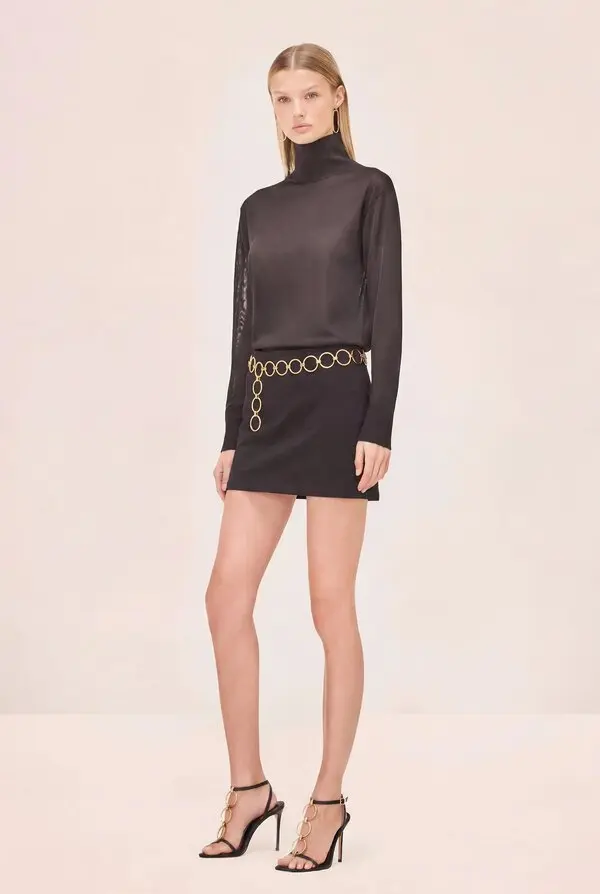 Alexis Suede Mini Skirt With Gold Ring Belt - Black