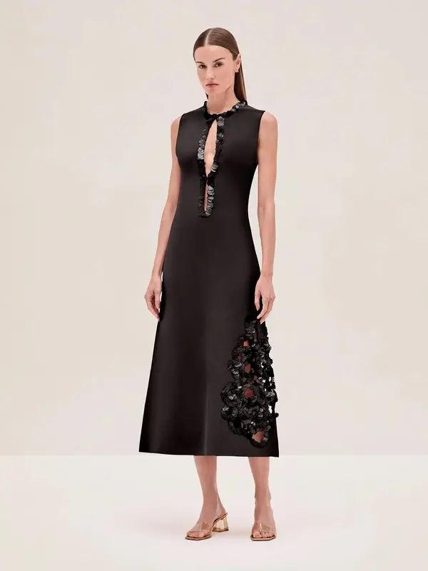 Alexis Obarra Knit Midi Dress - Black Sequin