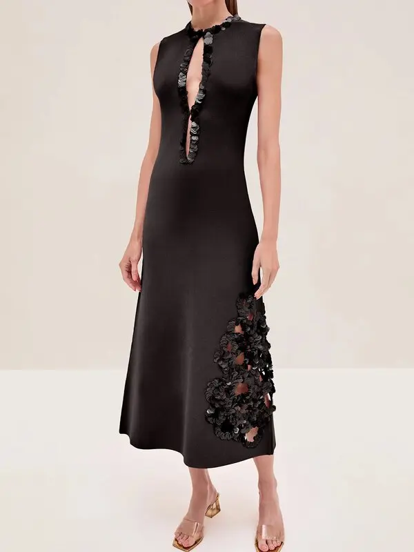 Alexis Obarra Knit Midi Dress - Black Sequin