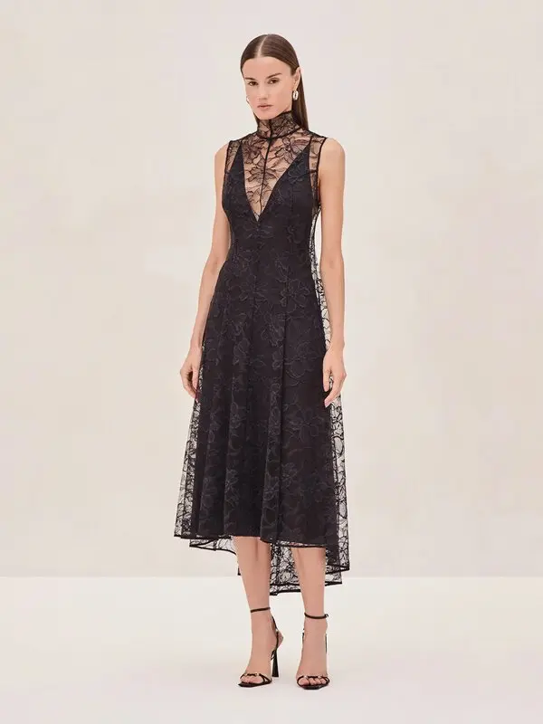 Alexis Rhiane Lace Midi Dress - Black