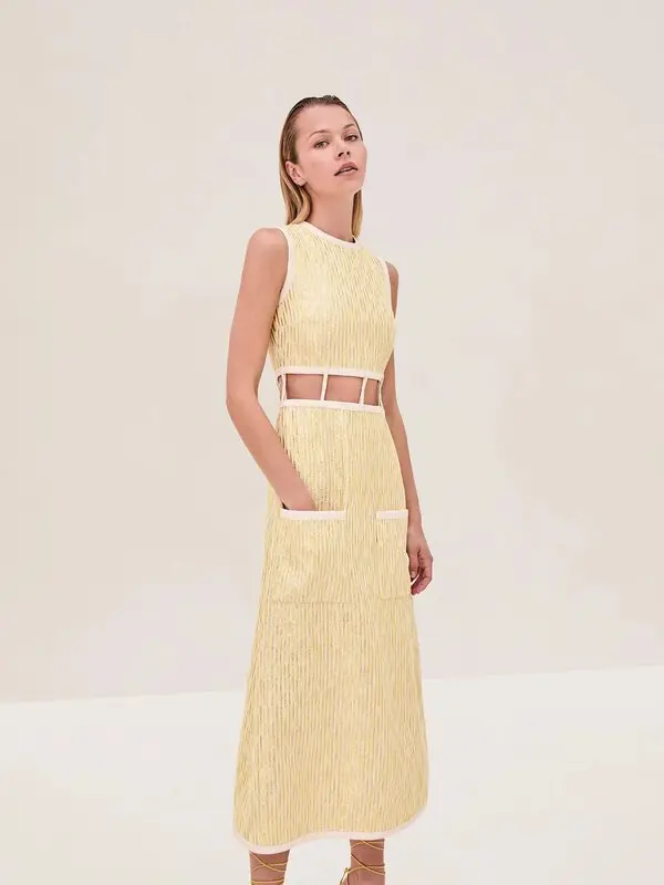 Alexis Renee Jacquard Midi Dress - Gold