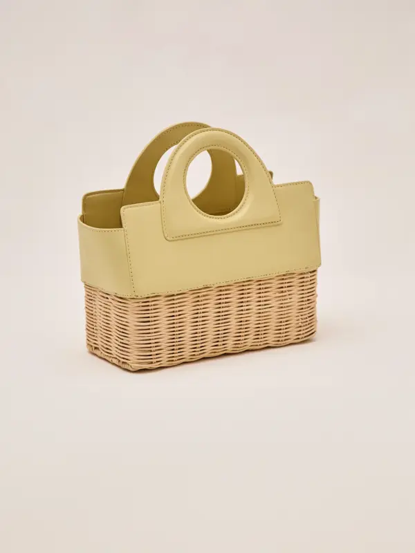 Alexis Penelope Woven And Leather Top Handle Bag - Pale Yellow