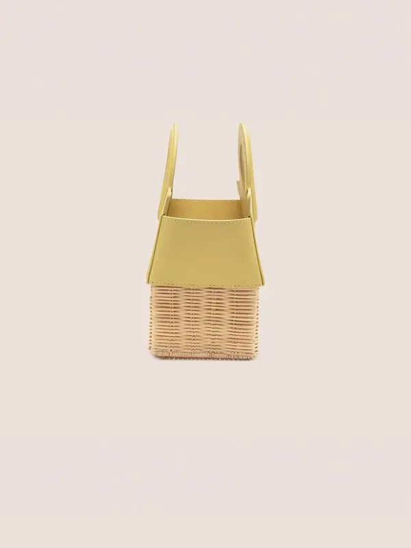 Alexis Penelope Woven And Leather Top Handle Bag - Pale Yellow