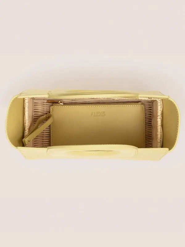 Alexis Penelope Woven And Leather Top Handle Bag - Pale Yellow