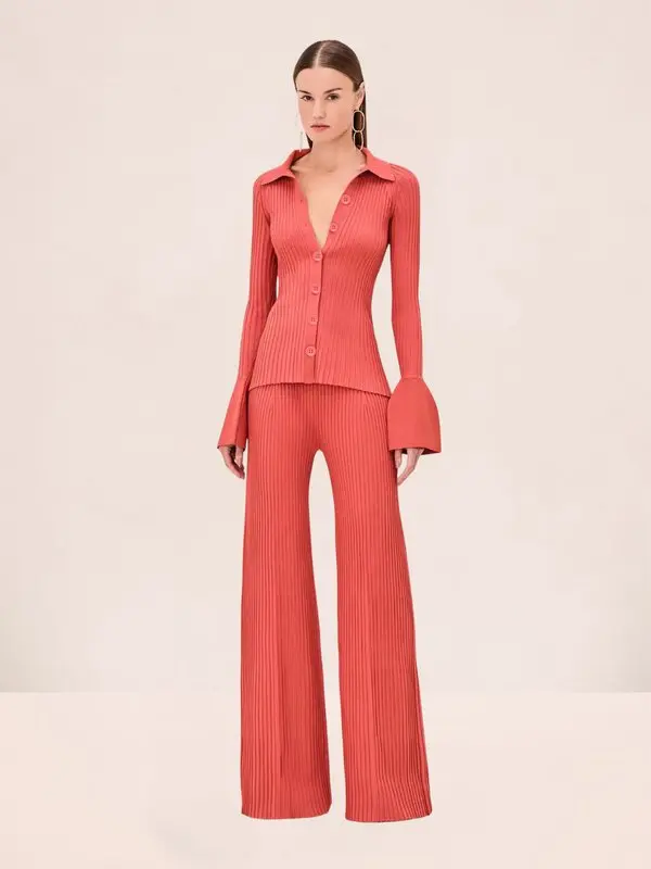 Alexis Olena Ribbed Knit Button-down Top