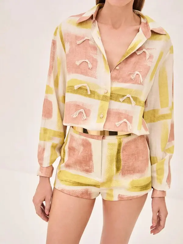Alexis Perea Abstract Print Blouse With Tassel Details