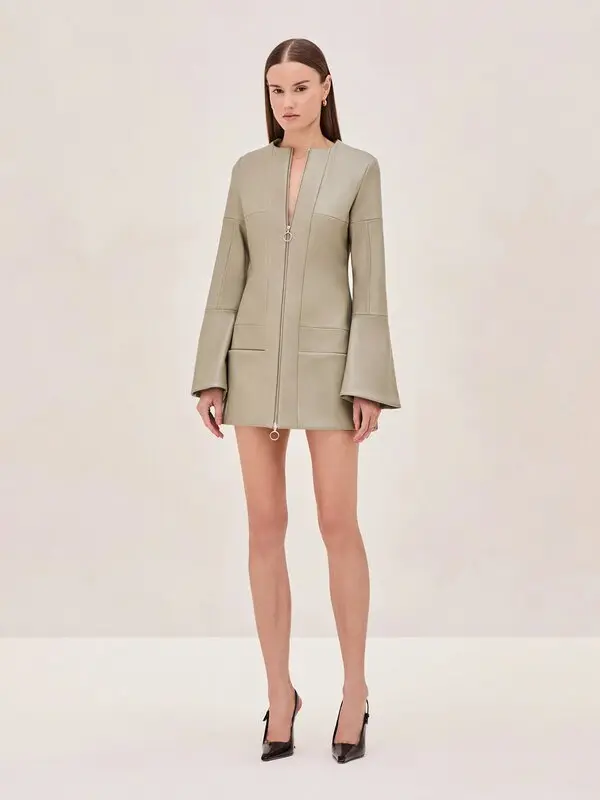 Alexis Rossie Vegan Leather Mini Dress - Sage