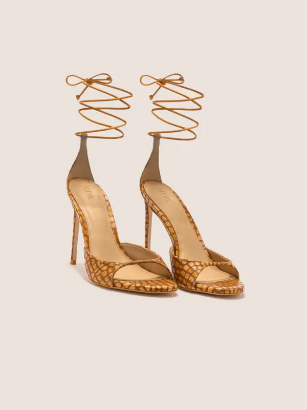 Alexis Sienna Stiletto Sandals With Wraparound Ankle Straps - Saffron