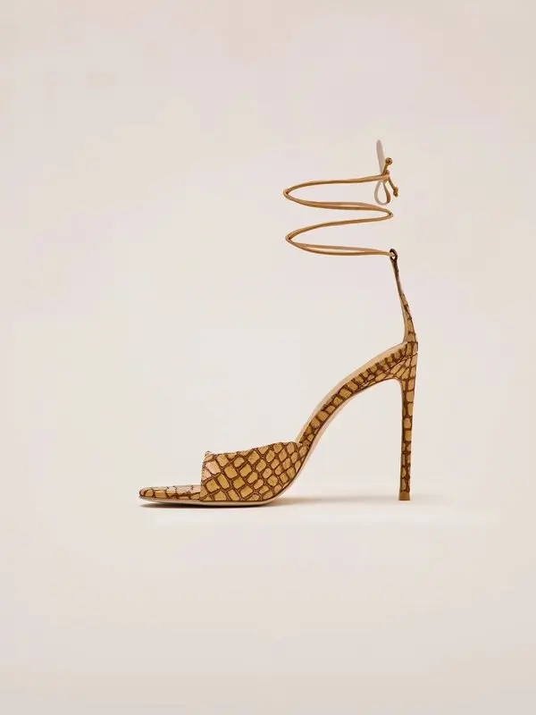 Alexis Sienna Stiletto Sandals With Wraparound Ankle Straps - Saffron