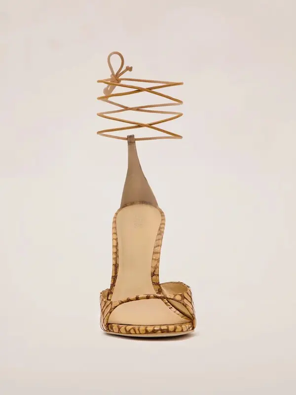 Alexis Sienna Stiletto Sandals With Wraparound Ankle Straps - Saffron