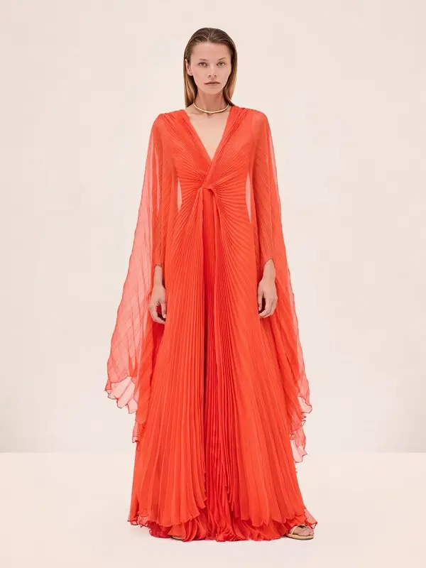 Alexis Serdena Dress With Cape Effect And V-neckline - Red