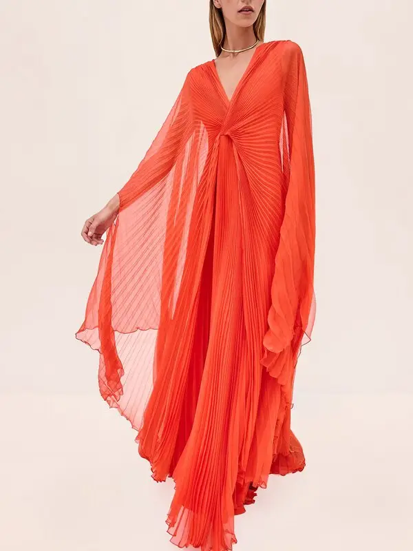 Alexis Serdena Dress With Cape Effect And V-neckline - Red