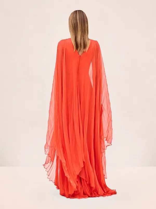 Alexis Serdena Dress With Cape Effect And V-neckline - Red