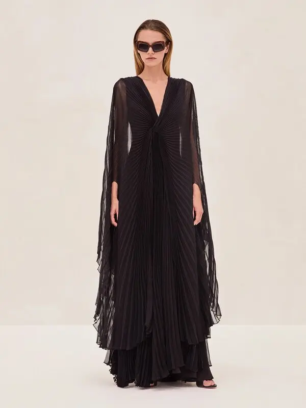 Alexis Serdena Pleated Cape Dress - Black