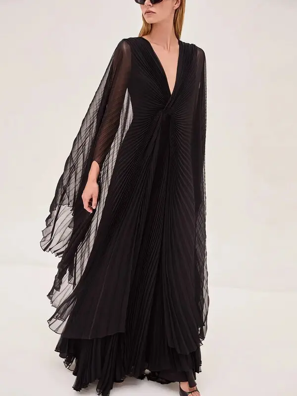 Alexis Serdena Pleated Cape Dress - Black