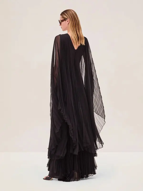 Alexis Serdena Pleated Cape Dress - Black