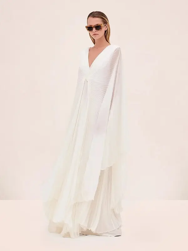 Alexis Serdena Pleated Cape Dress - Ivory