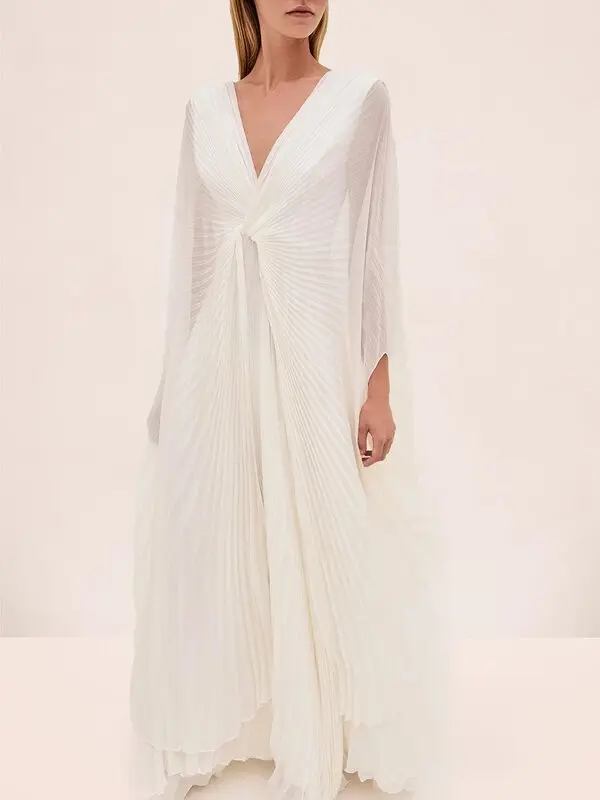 Alexis Serdena Pleated Cape Dress - Ivory