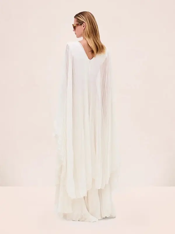 Alexis Serdena Pleated Cape Dress - Ivory
