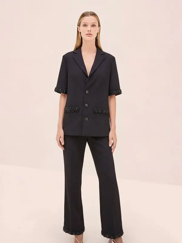 Alexis Serge Beaded Straight-leg Trousers - Black