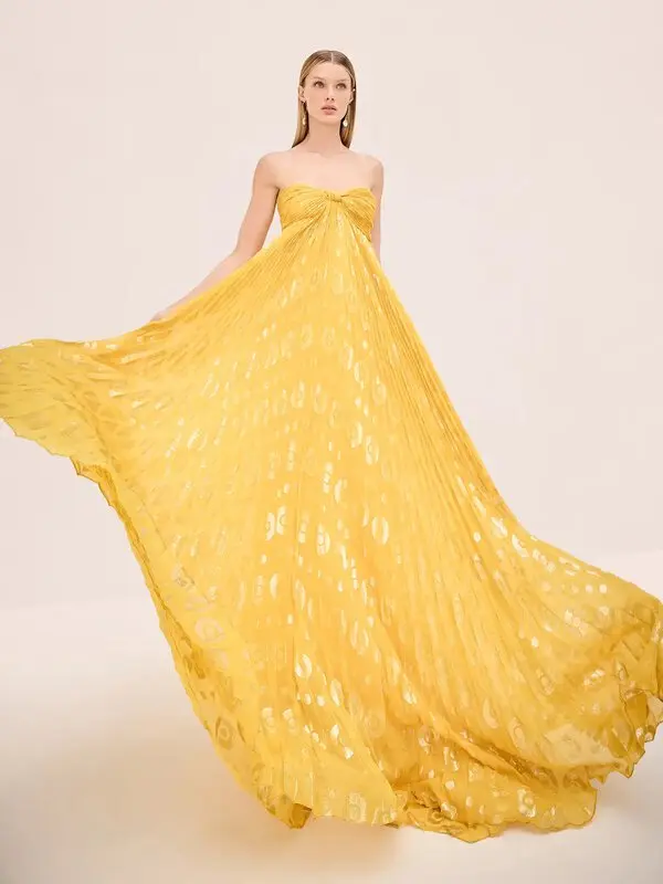 Alexis Strapless Pleated Gown - Marigold