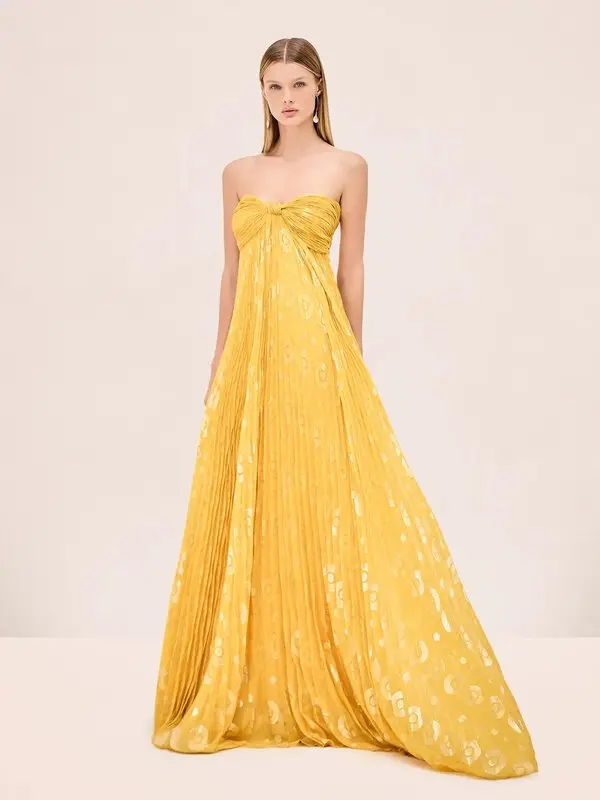 Alexis Strapless Pleated Gown - Marigold