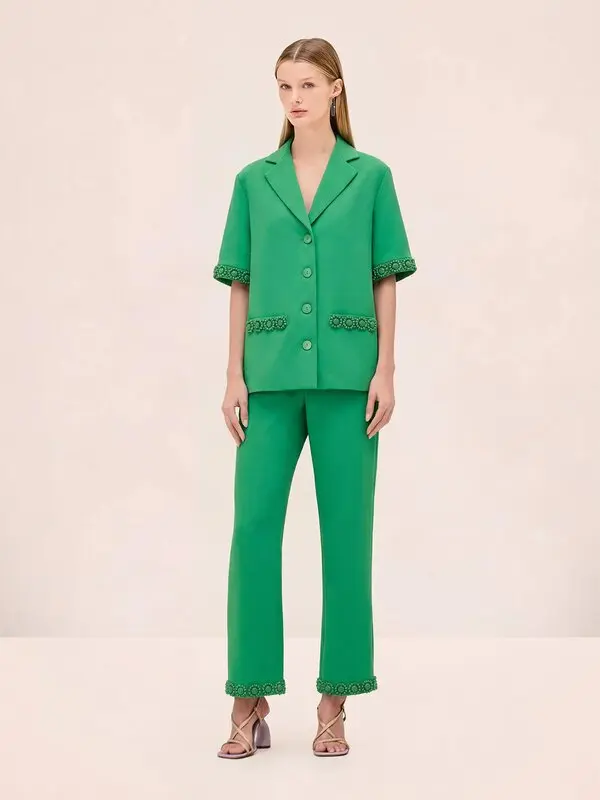 Alexis Serge Beaded Detail Trousers - Emerald