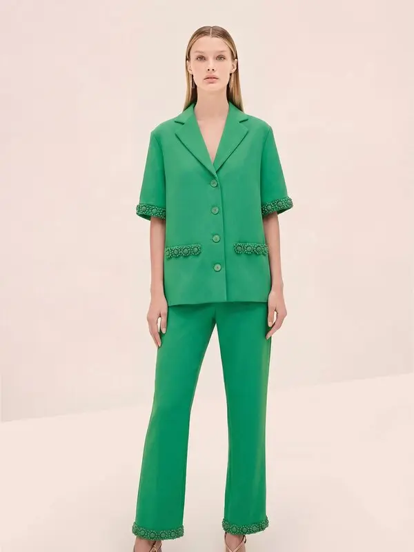 Alexis Serge Beaded Detail Trousers - Emerald