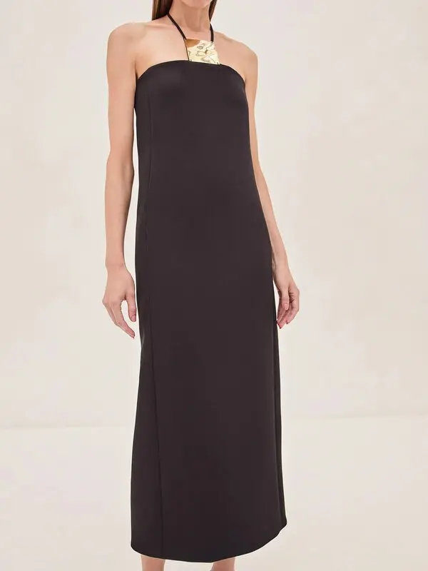 Alexis Sezane Halterneck Midi Dress With Gold Detail - Black